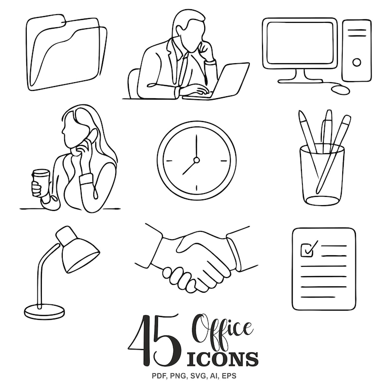 45 Minimalist Hand Drawn Icons| One Line Business Icons | Corporate ...