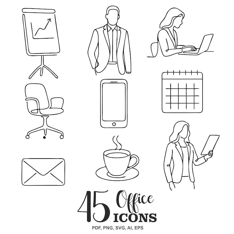 45 Minimalist Hand Drawn Icons| One Line Business Icons | Corporate ...