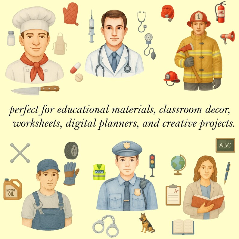 70 Watercolor Occupation Icons – Transparent PNG | Professions Clipart ...