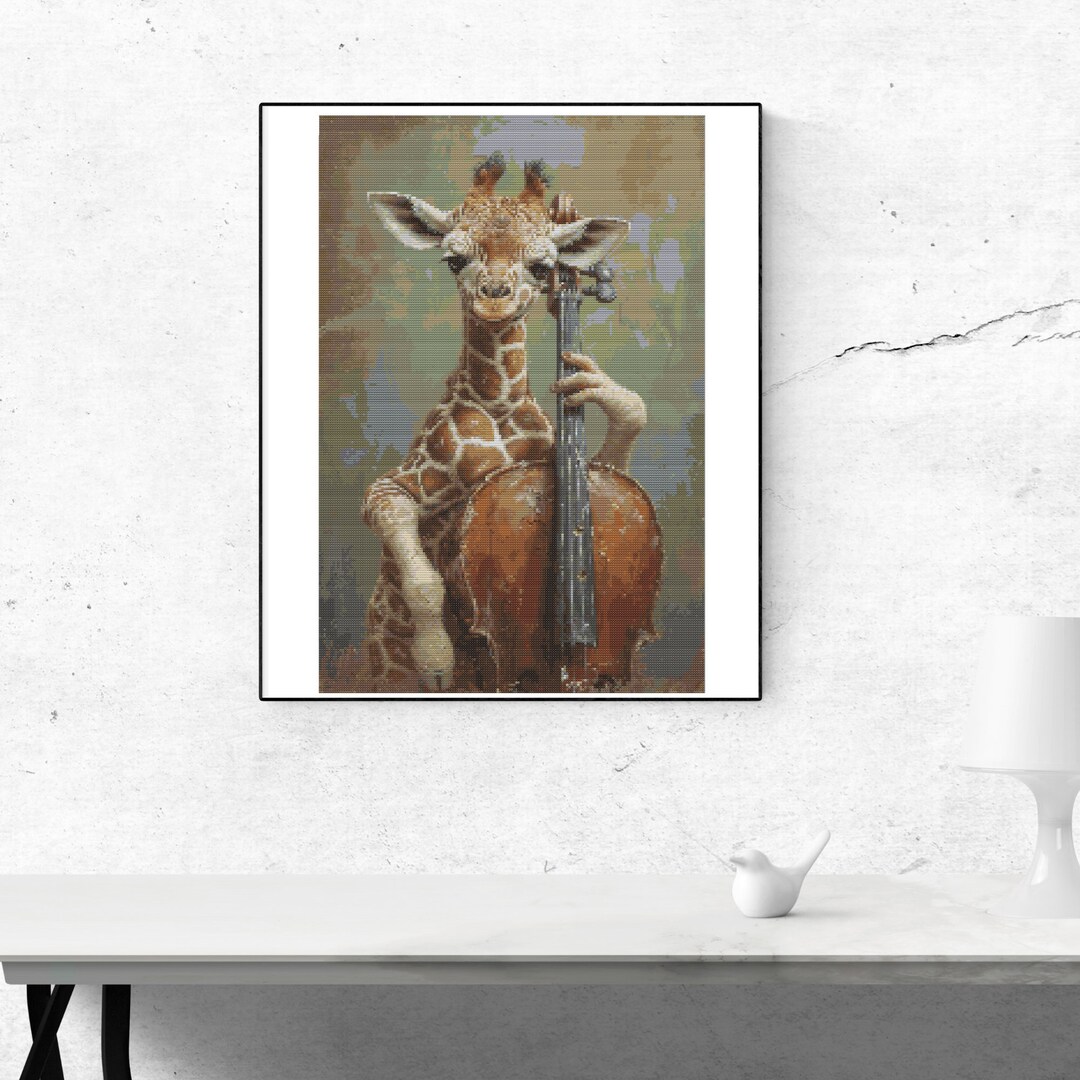 Giraffe Playing Violin Cross Stitch Pattern Surrealism Xstitch Design ...