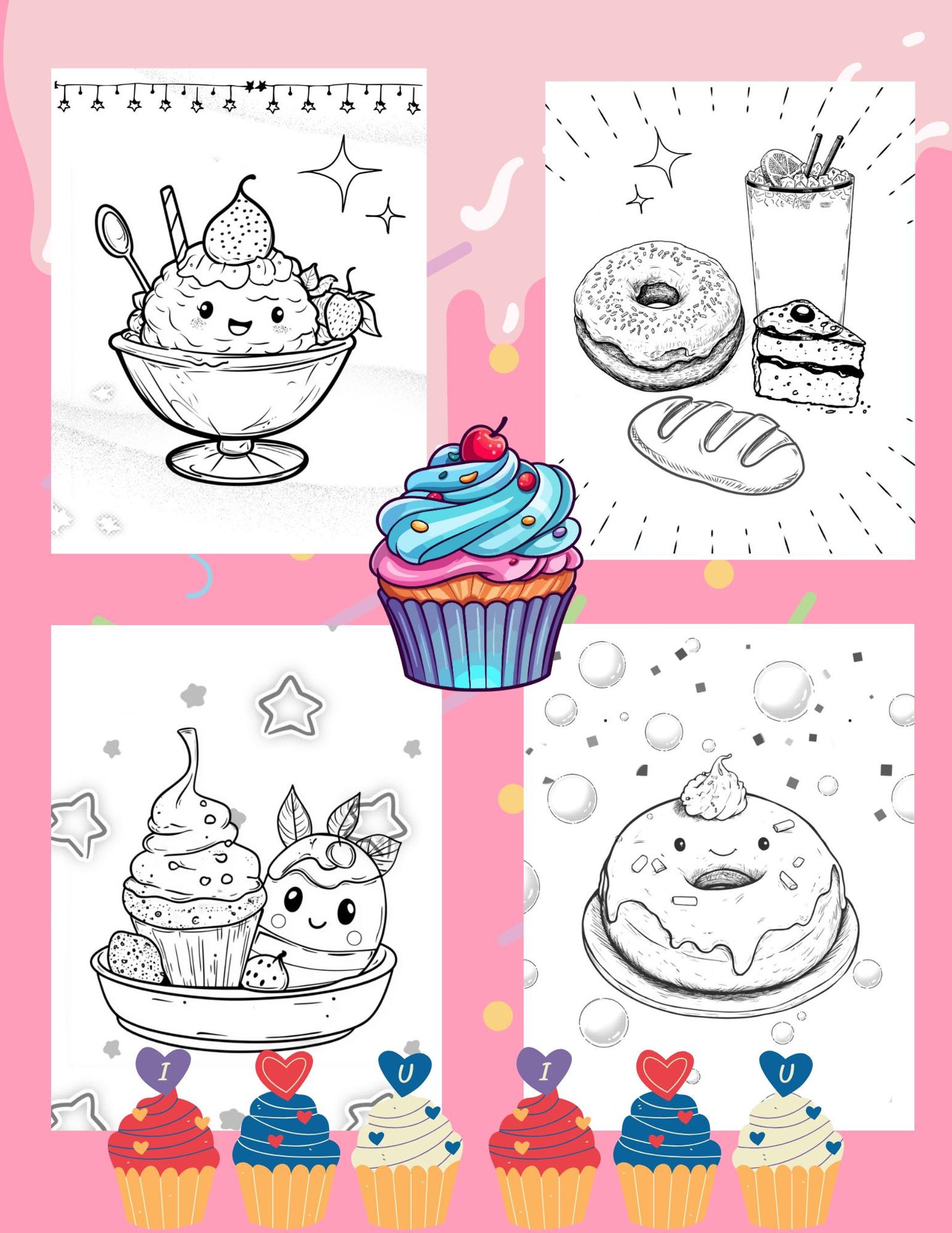 25 Desserts Coloring Book for Kids and Adults,sweet Treats to Color and ...