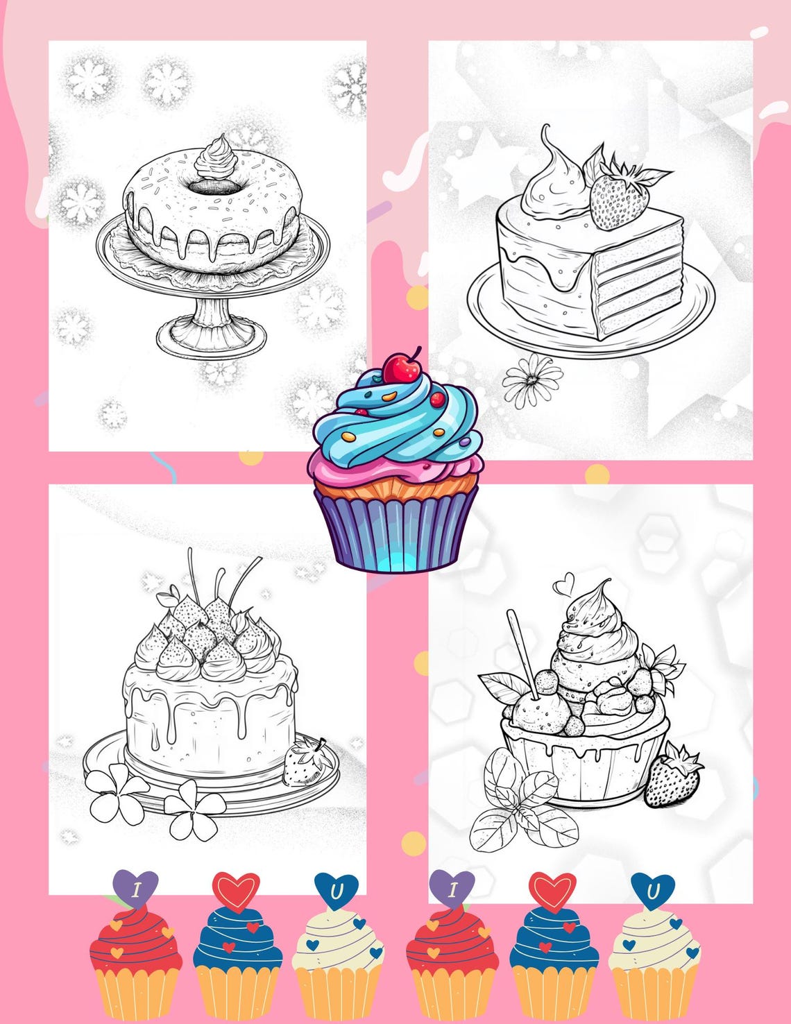 25 Desserts Coloring Book for Kids and Adults,sweet Treats to Color and ...