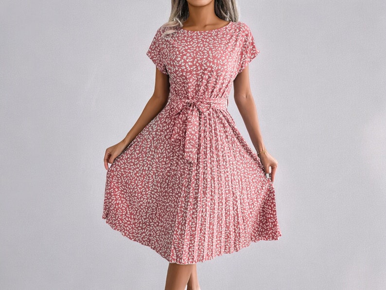 Stylish Summer Dress Spring Summer Dress Pink Short Sleeve High Waist