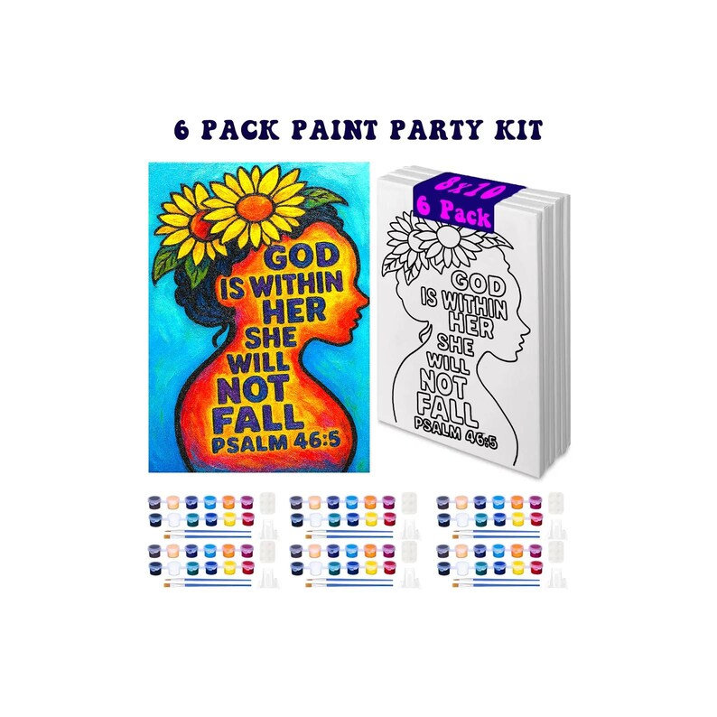 6 Pack Christian Paint and Sip Party Kit Psalm 46:5 Canvas Painting Set ...