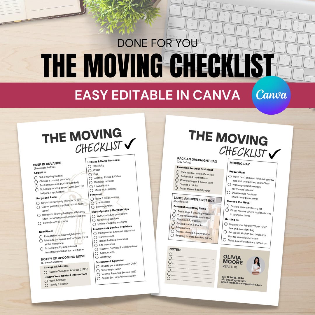 Real Estate Moving Checklist, Printable Moving To-do List, Moving ...