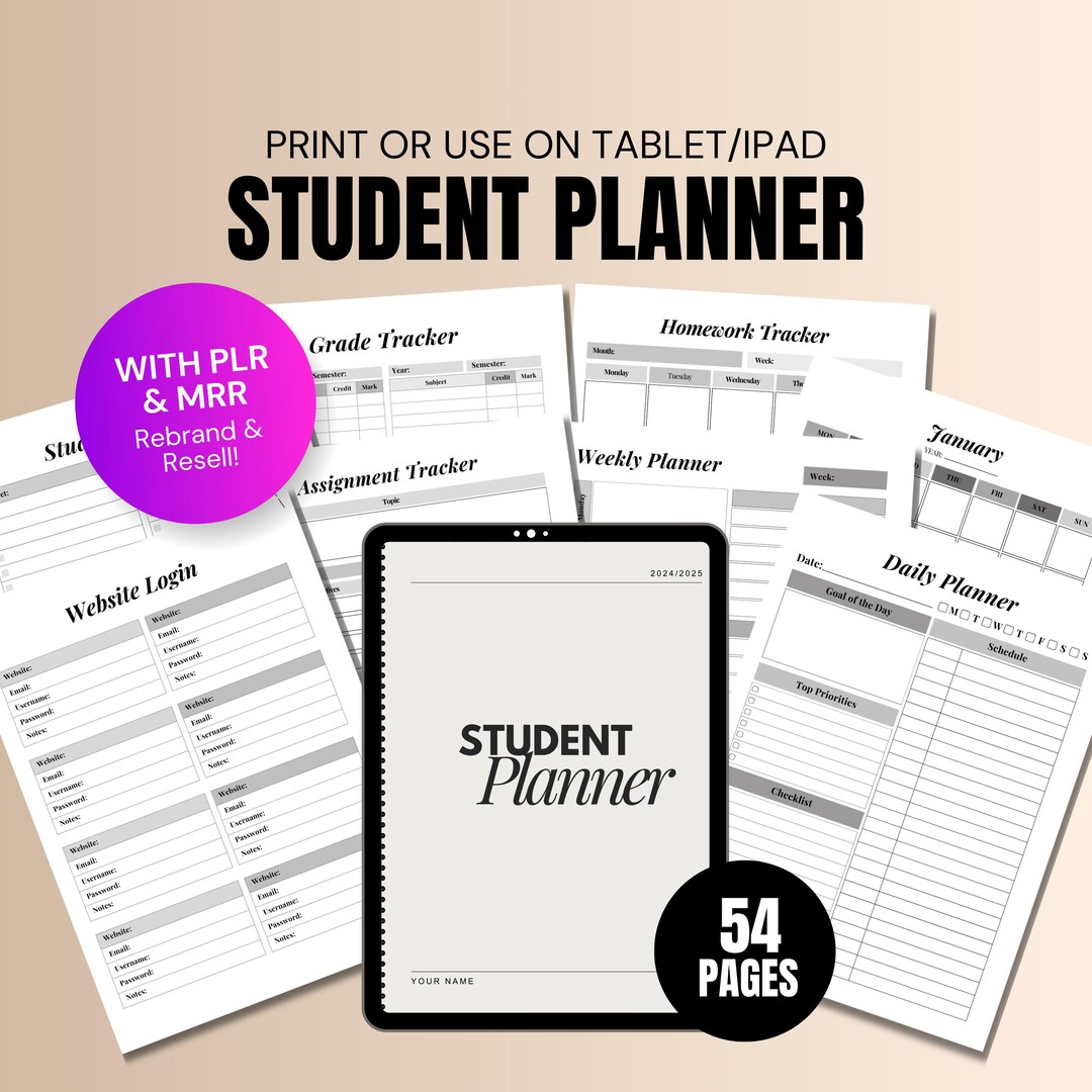 Student Planner With Master Resell Rights, Digital School Planner, PLR ...