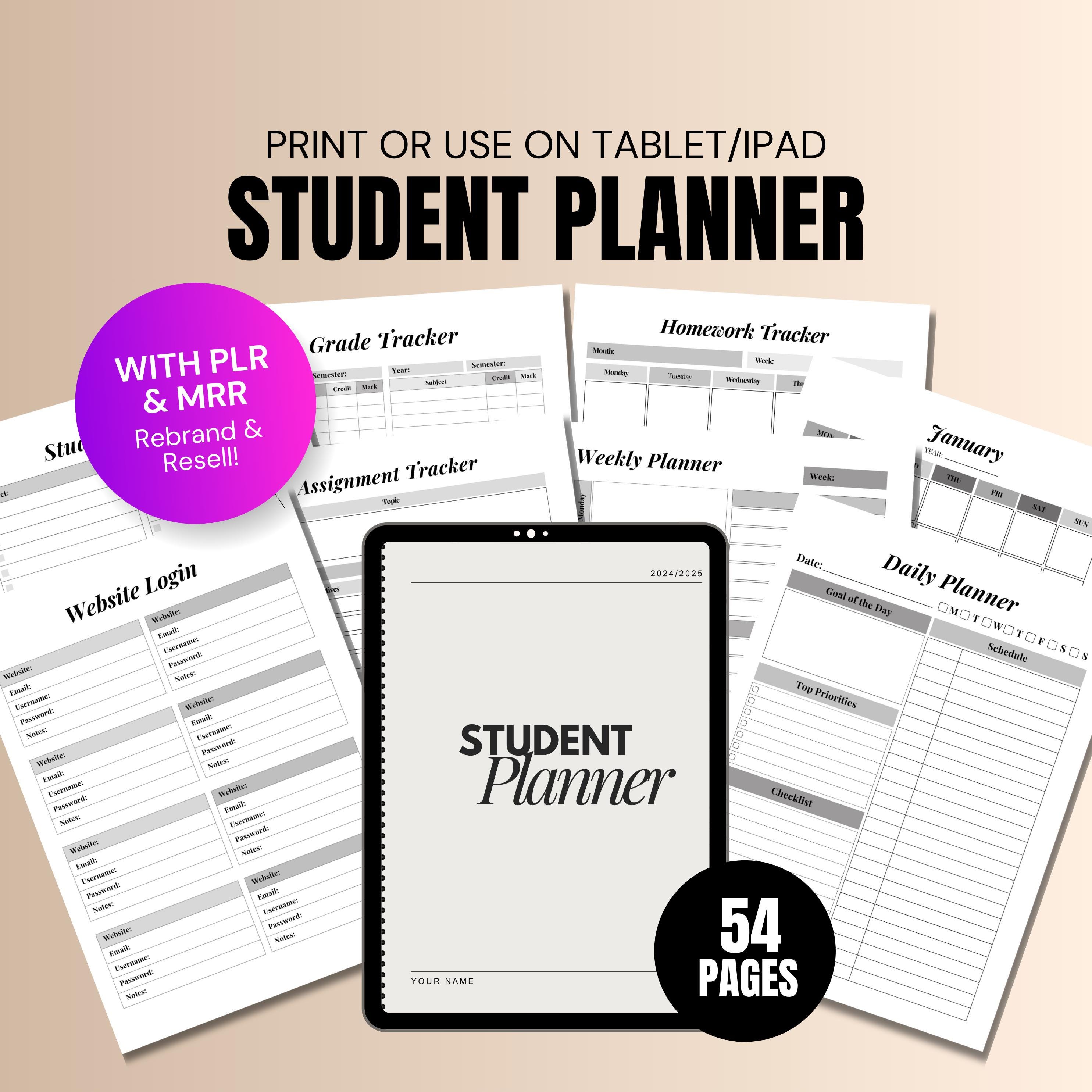 Student Planner With Master Resell Rights, Digital School Planner, PLR ...