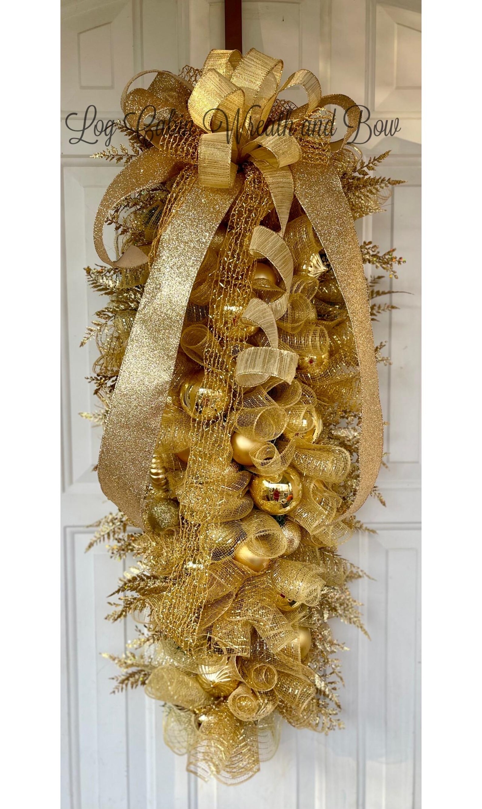 Elegant Extra-large Gold Glittery Swag Holiday Door Decor With Gold ...