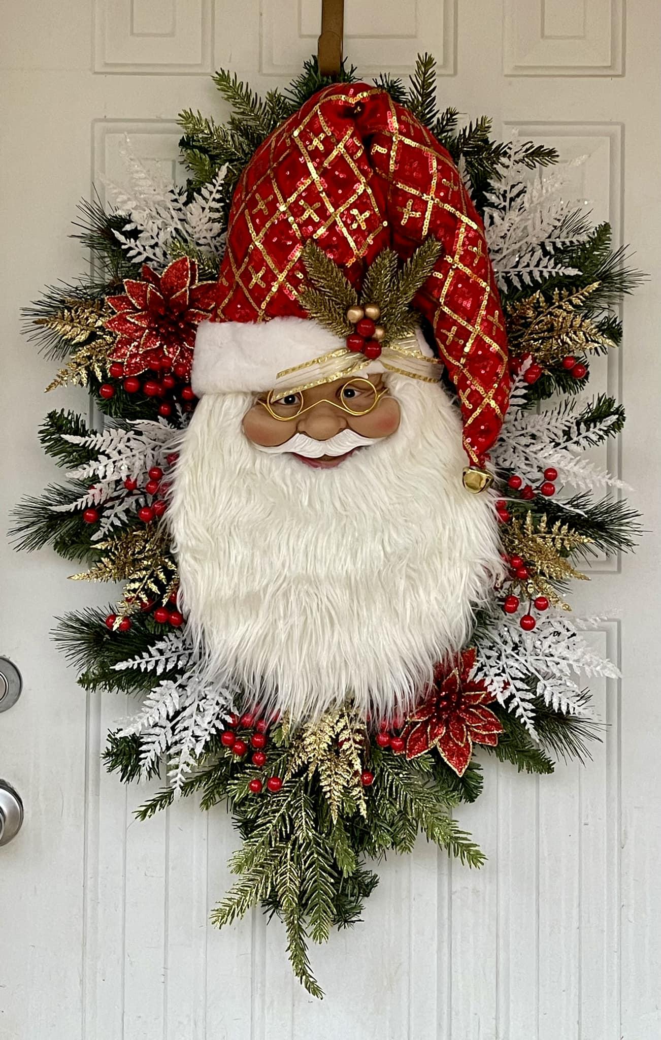 XL Old-world Santa Swag Giant Santa Head on Evergreen Swag Filled With ...