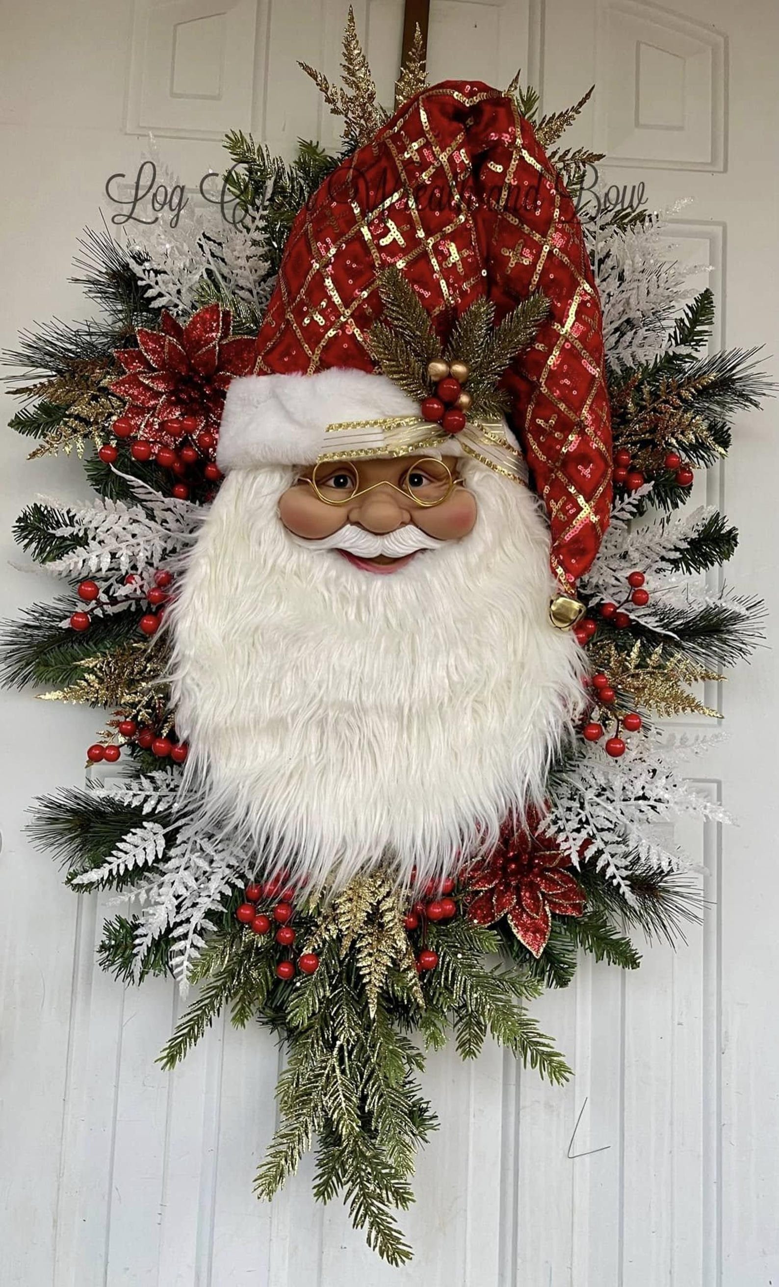 XL Old-world Santa Swag Giant Santa Head on Evergreen Swag Filled With ...