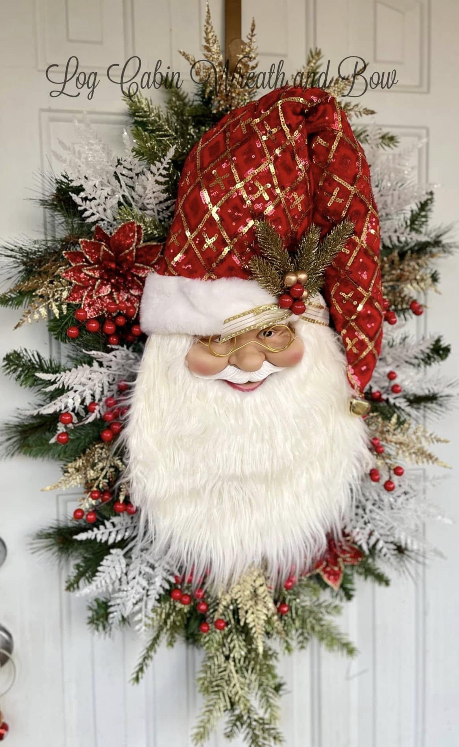 XL Old-world Santa Swag Giant Santa Head on Evergreen Swag Filled With ...