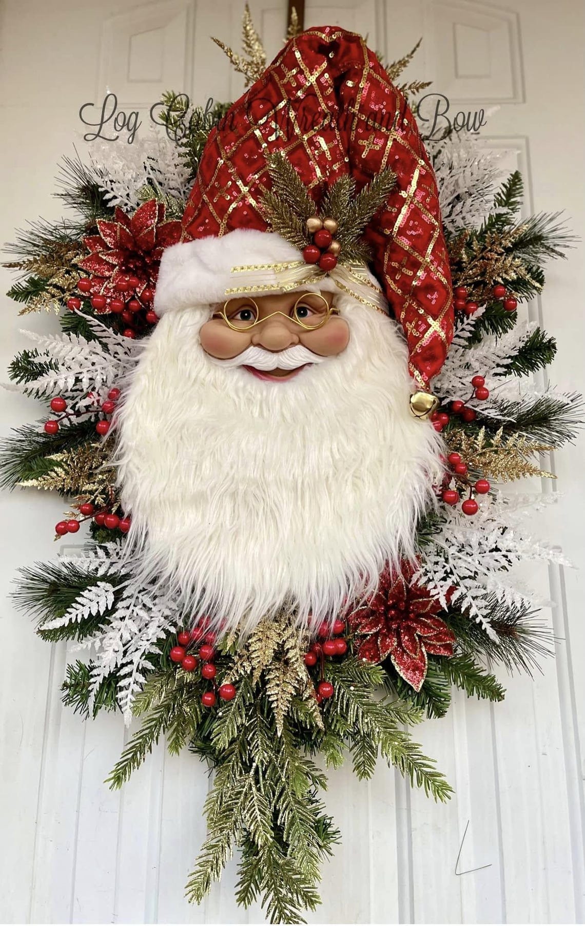 XL Old-world Santa Swag Giant Santa Head on Evergreen Swag Filled With ...