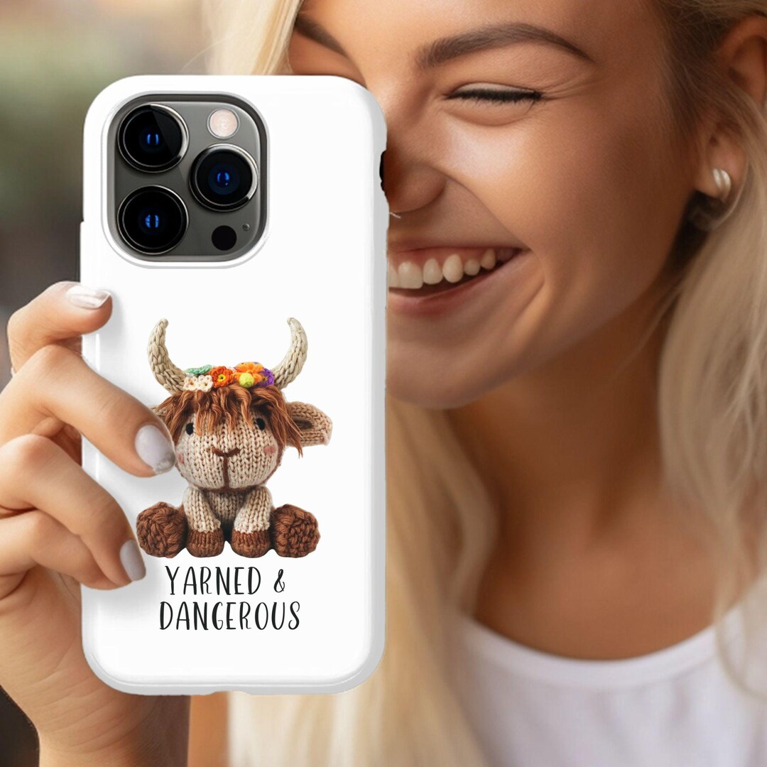 Super Cute Crochet Highland Cow Phone Case for Cow Lover iPhone 16 15 ...
