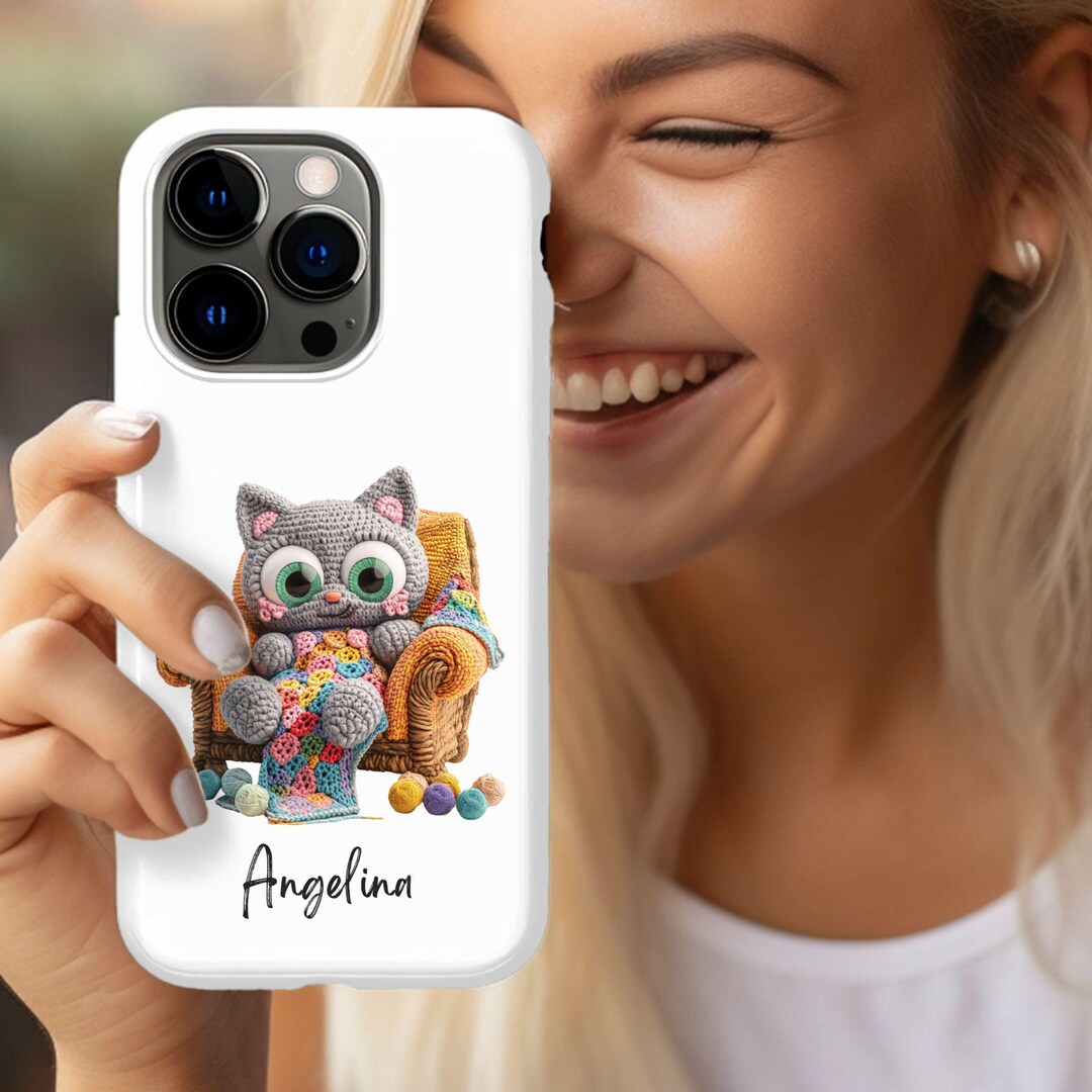 Personalized Cute Crochet Kitty Cat Lovers Phone Case iPhone 16 15 14 ...
