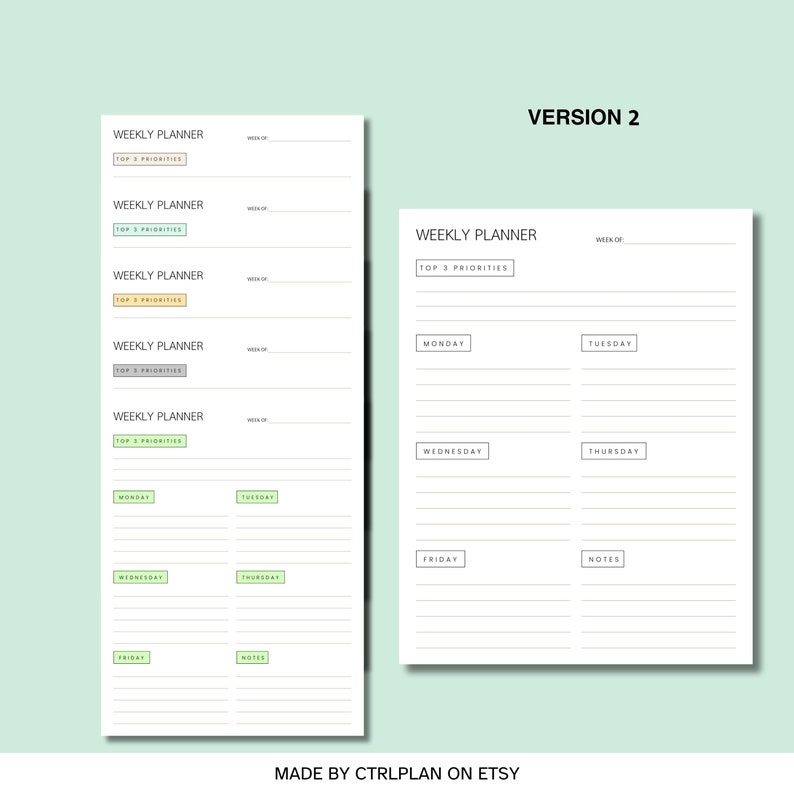 Five Day Weekly Planner Printable, Weekly to Do List, Work Planner ...