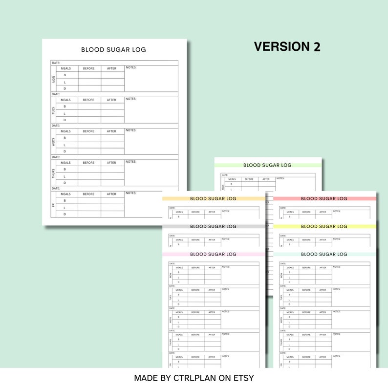 Blood Sugar Log Printable Template,diabetic,blood Glucose Tracker ...