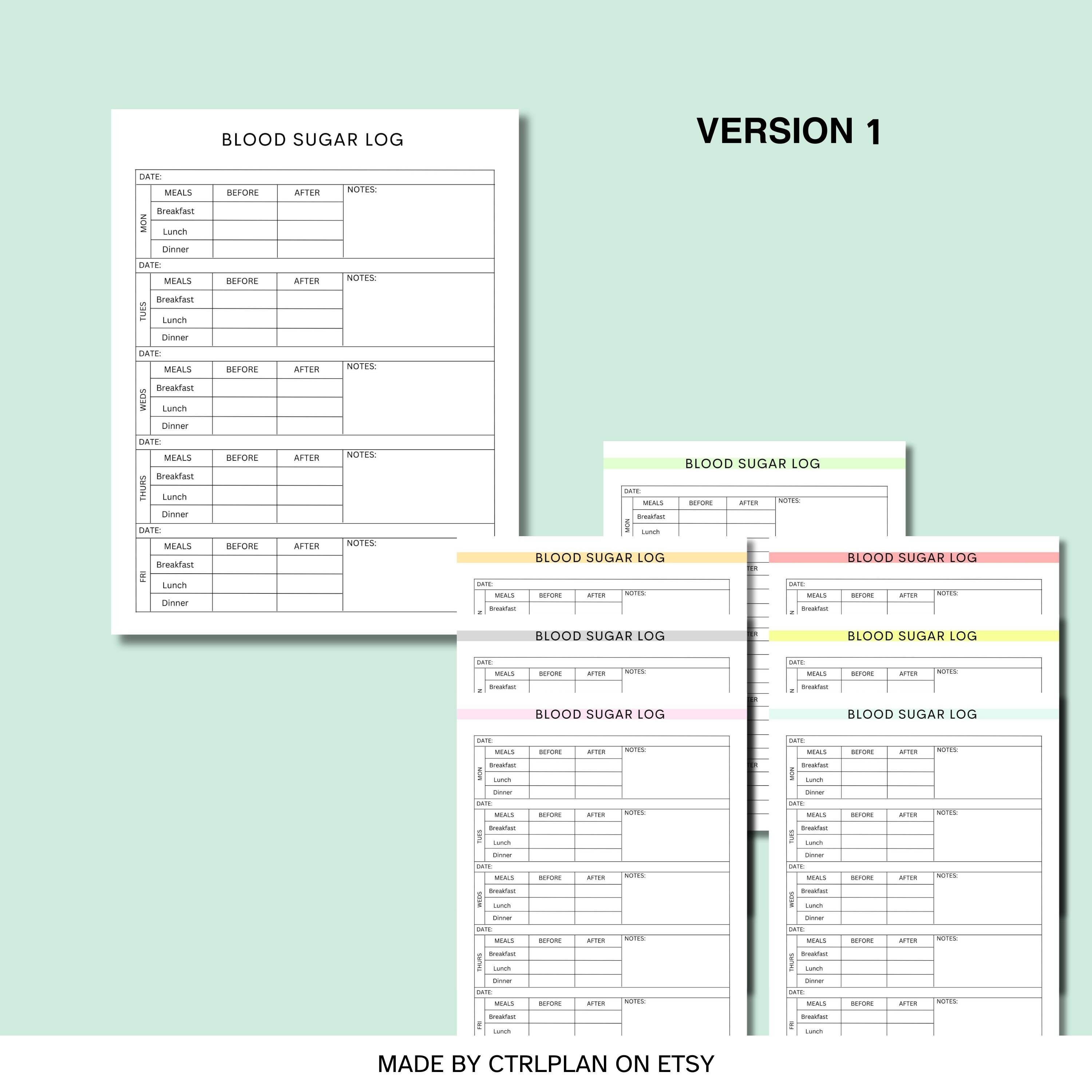 Blood Sugar Log Printable Template,diabetic,blood Glucose Tracker ...