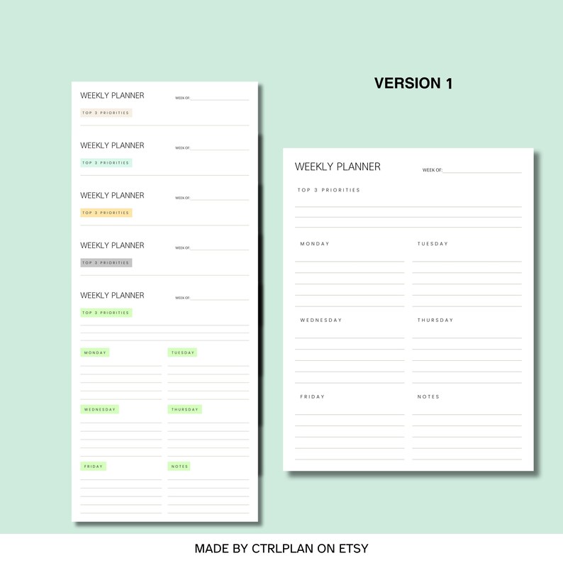 Five Day Weekly Planner Printable, Weekly to Do List, Work Planner ...