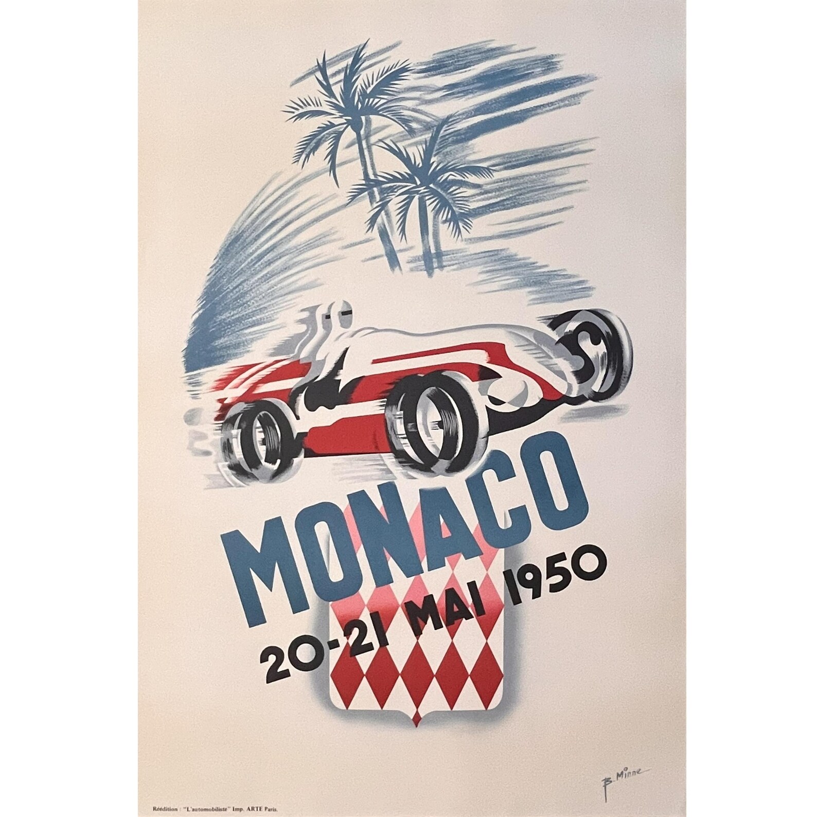 1950 MONACO Grand Prix Poster - Lithograph Print - Rare Edition - Large ...