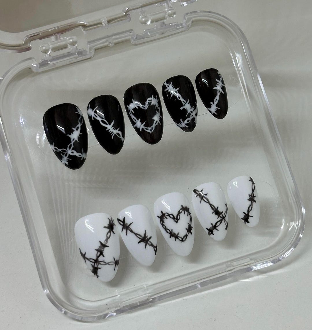 Love Bound | Press on Nails | Barbed Wire | Monochrome Nails | Black ...