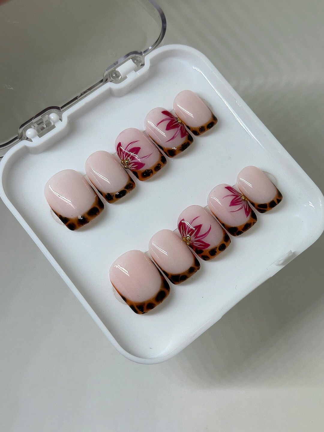 Tortie Blossom | Handmade Press on Nails | Tortoise Shell French Tips ...