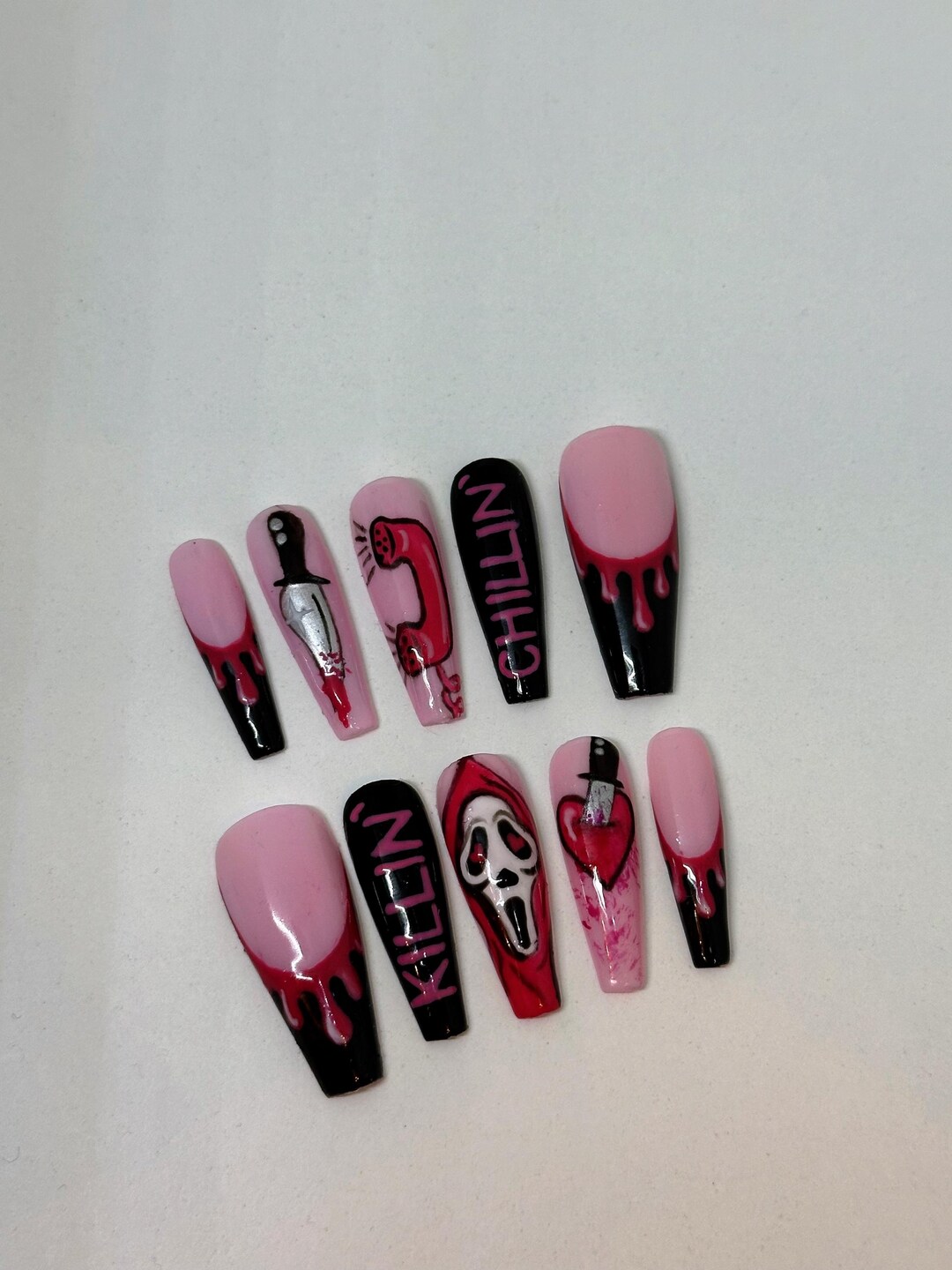 Chillin Killin Ghostface Hand Painted Press on Nails Scream Halloween ...