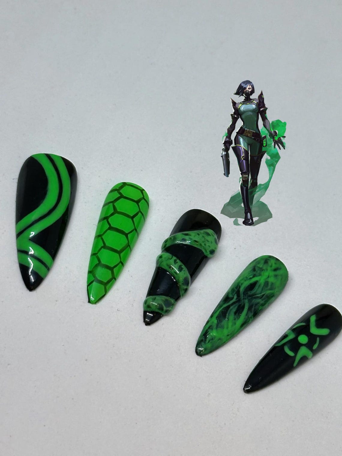 Valorant Viper Inspired Press on Nails Handmade 3D Snake Gamer Girl ...