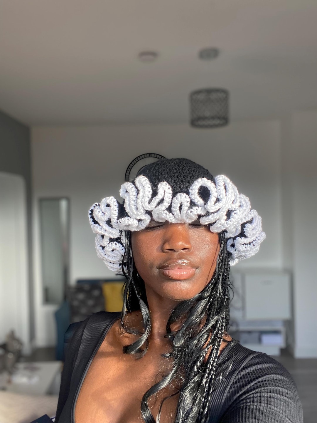 Crochet Ruffle Edge Hat |crochet Ruffled Hat| Summer Hat| Black Bucket ...