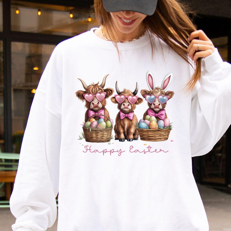 Easter Highland Cow PNG, Bunny Ears Png, Easter Bow Png, Bow Aesthetic ...