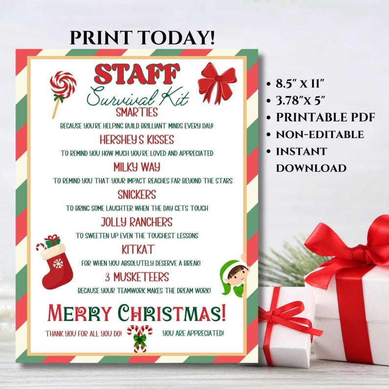Christmas Survival Kit, School Teacher Gift Exchange, Employee Staff ...
