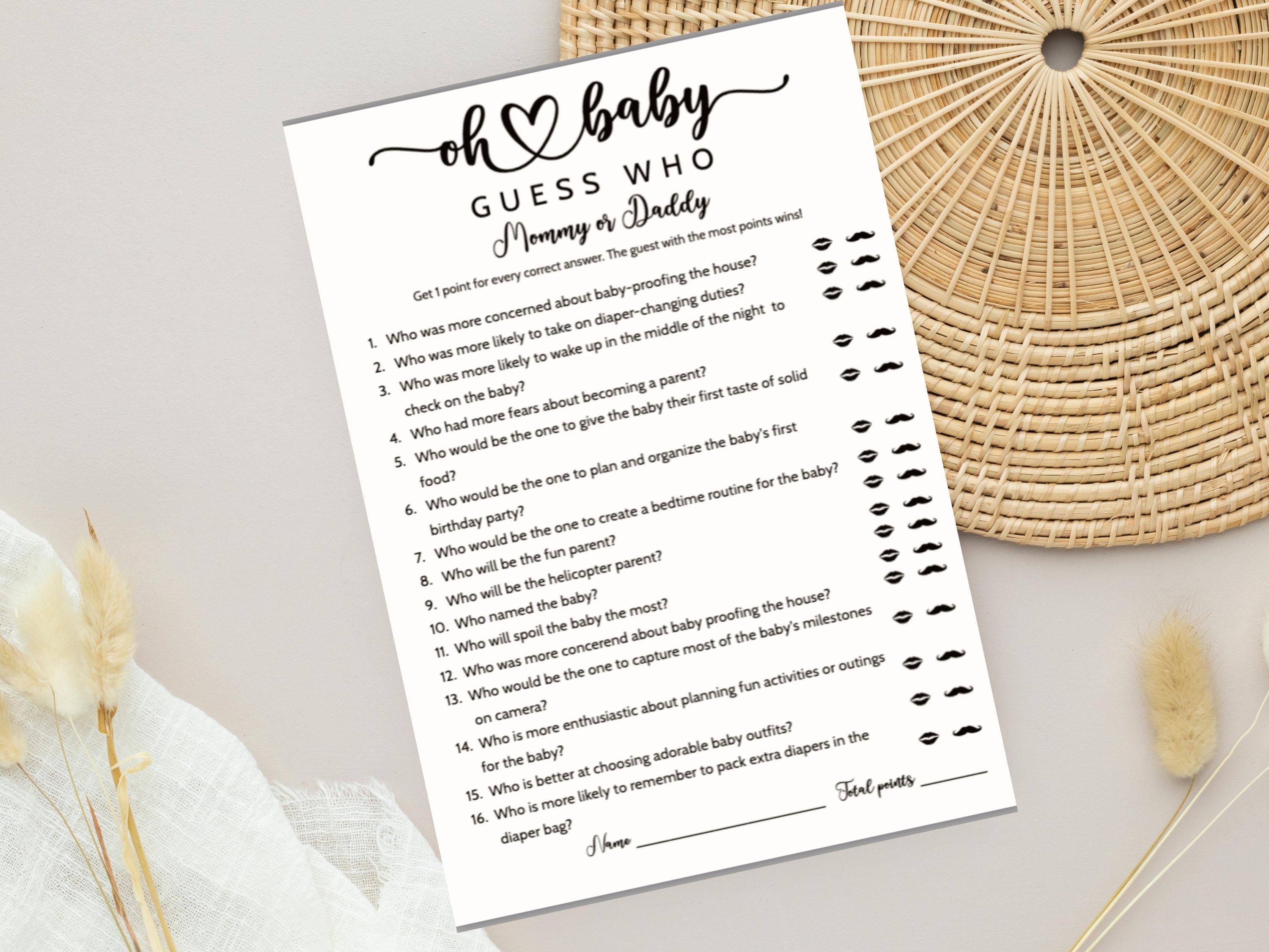 Baby Shower Guess Who Game, Mommy or Daddy Game, Editable Template ...