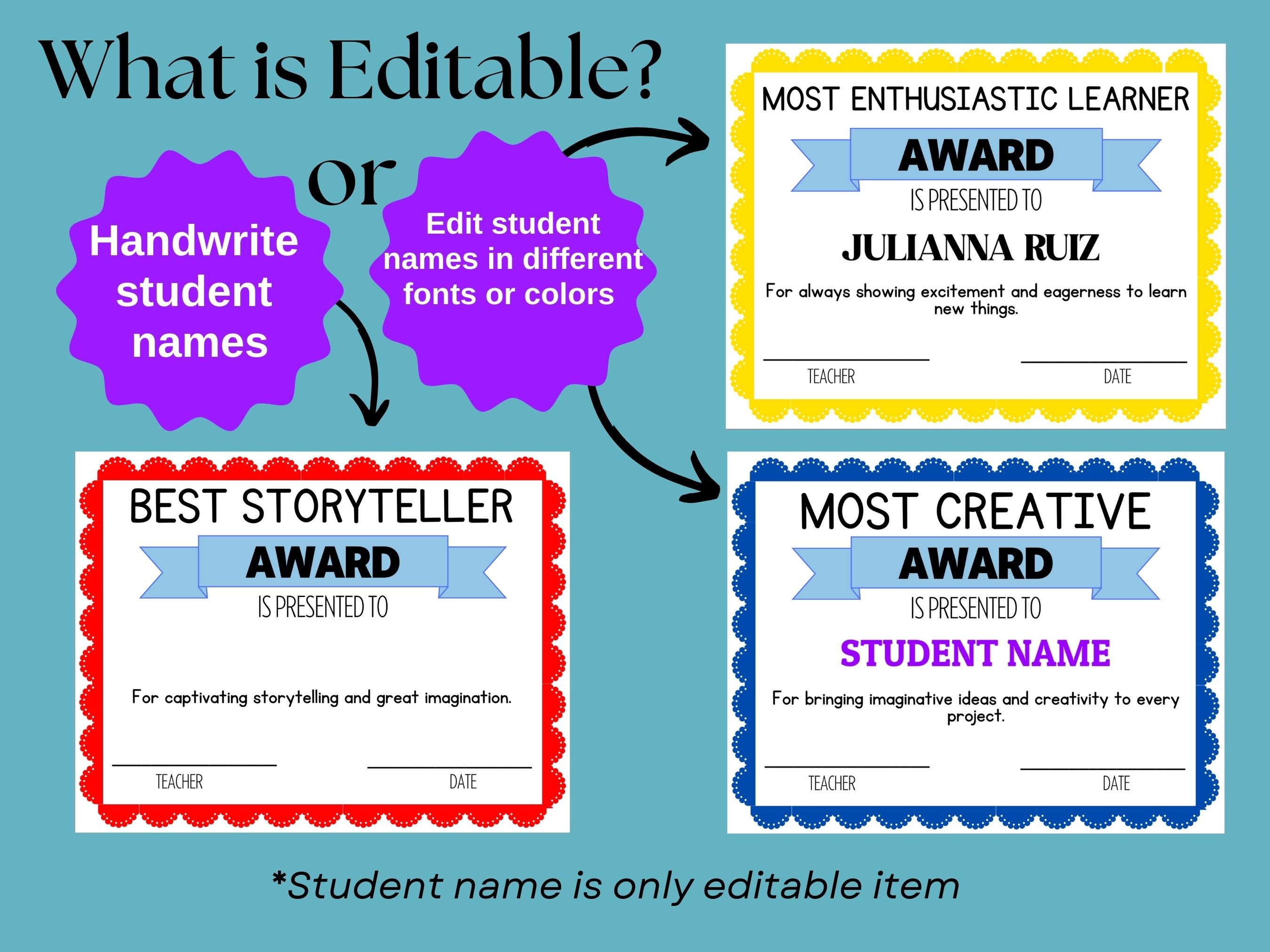 Editable Classroom Awards, End of Year Superlative Awards, Student ...