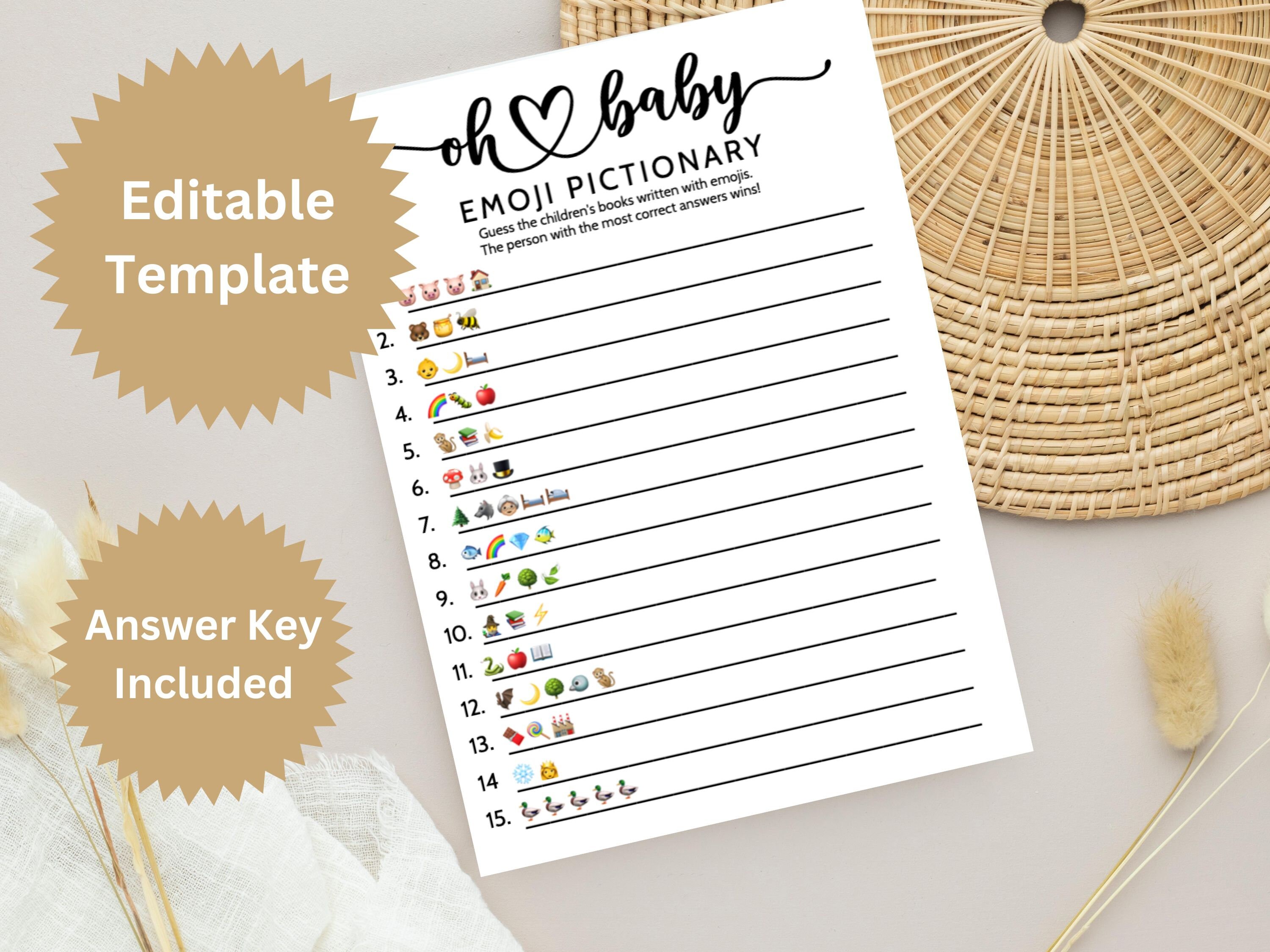 Children's Book Emoji Pictionary Game, Baby Shower Game, Baby Shower ...