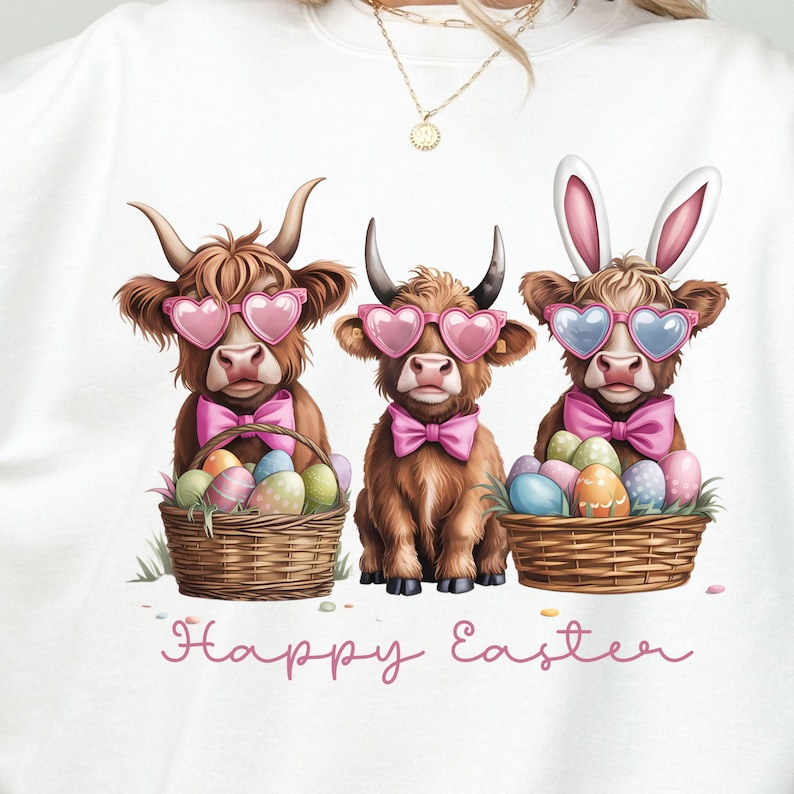 Easter Highland Cow PNG, Bunny Ears Png, Easter Bow Png, Bow Aesthetic ...