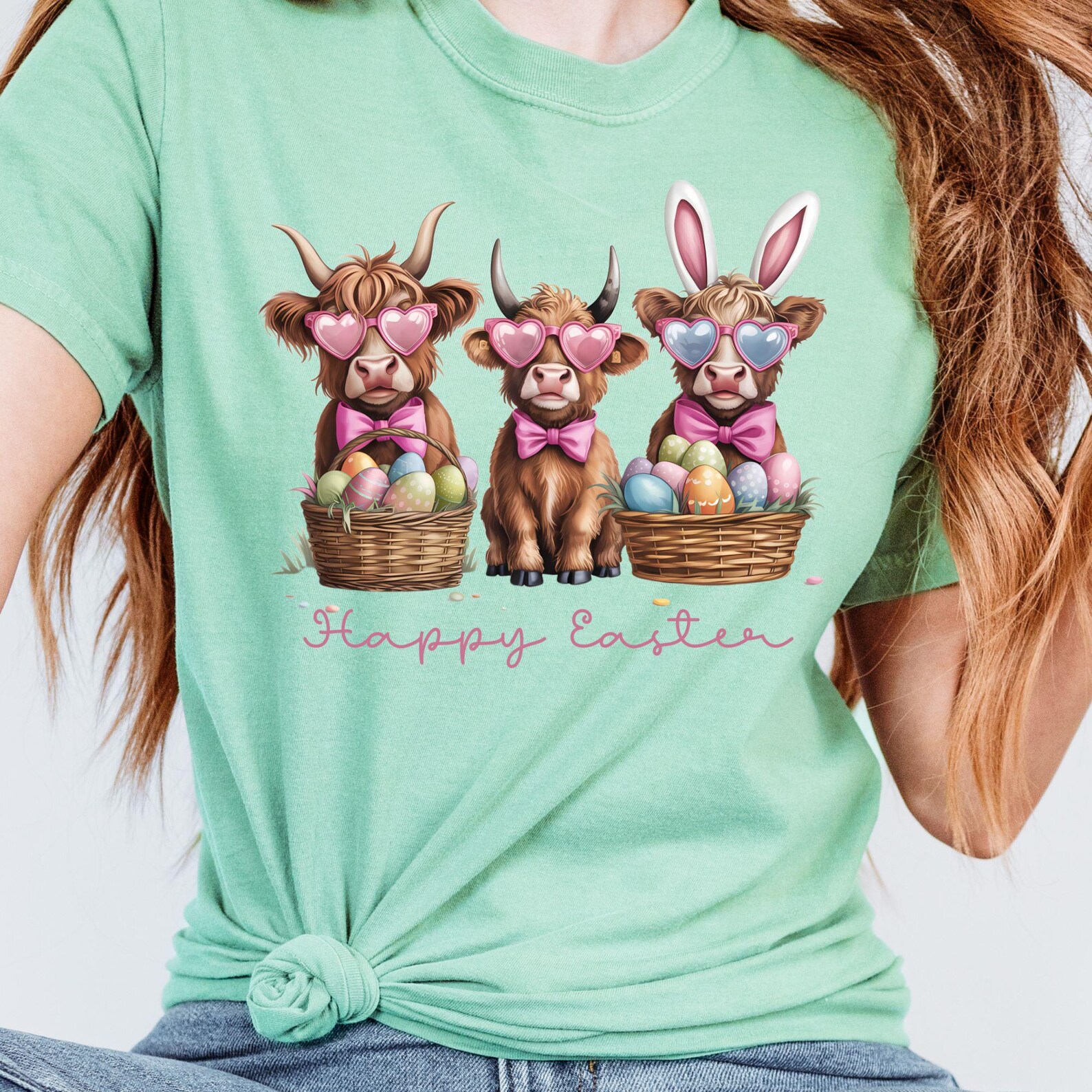 Easter Highland Cow PNG, Bunny Ears Png, Easter Bow Png, Bow Aesthetic ...