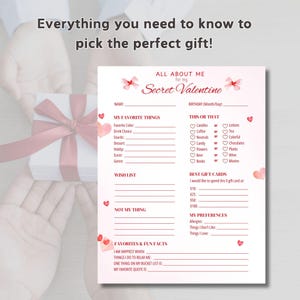 All About Me Secret Valentine Printable, Getting to Know You, Secret ...