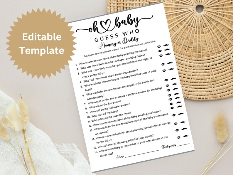 Baby Shower Guess Who Game, Mommy or Daddy Game, Editable Template, Baby Shower Games, Oh Baby ...