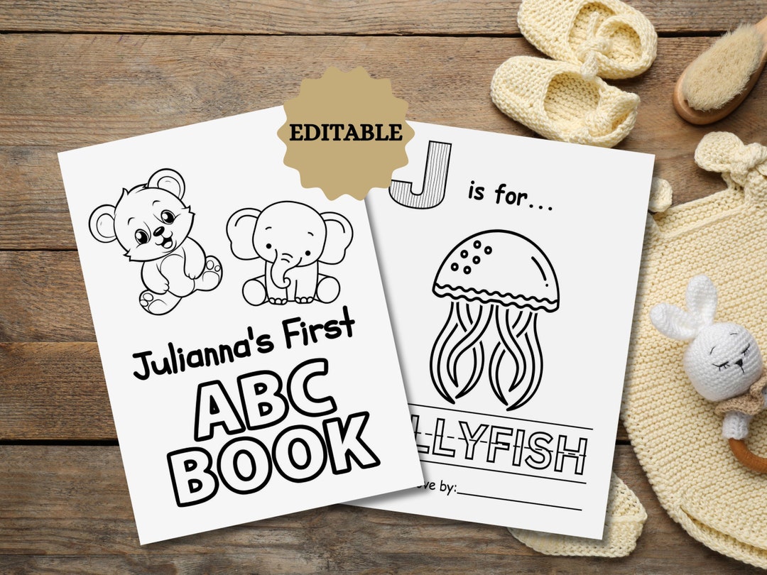 Editable Alphabet Baby Shower Coloring Book, Personalize ABC My First ...