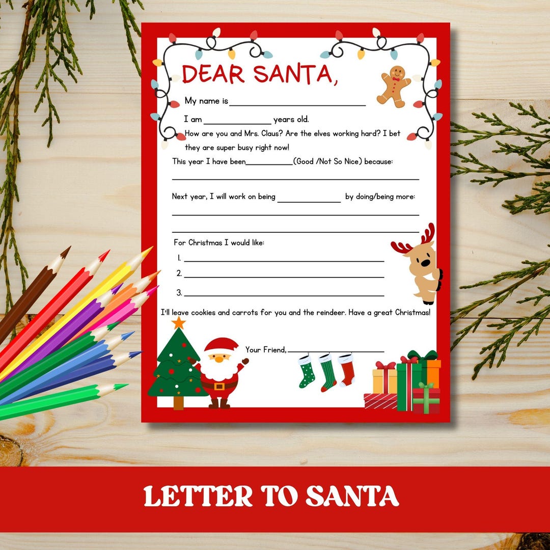 Letter to Santa, Printable Letter to Santa, Santa Writing Prompts, Kids ...