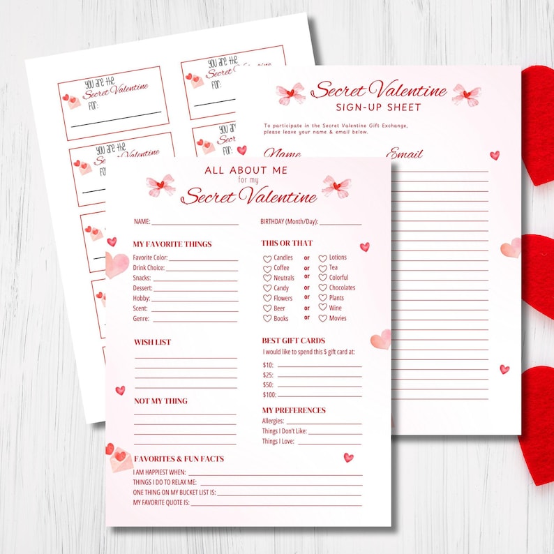 All About Me Secret Valentine Printable, Getting to Know You, Secret ...