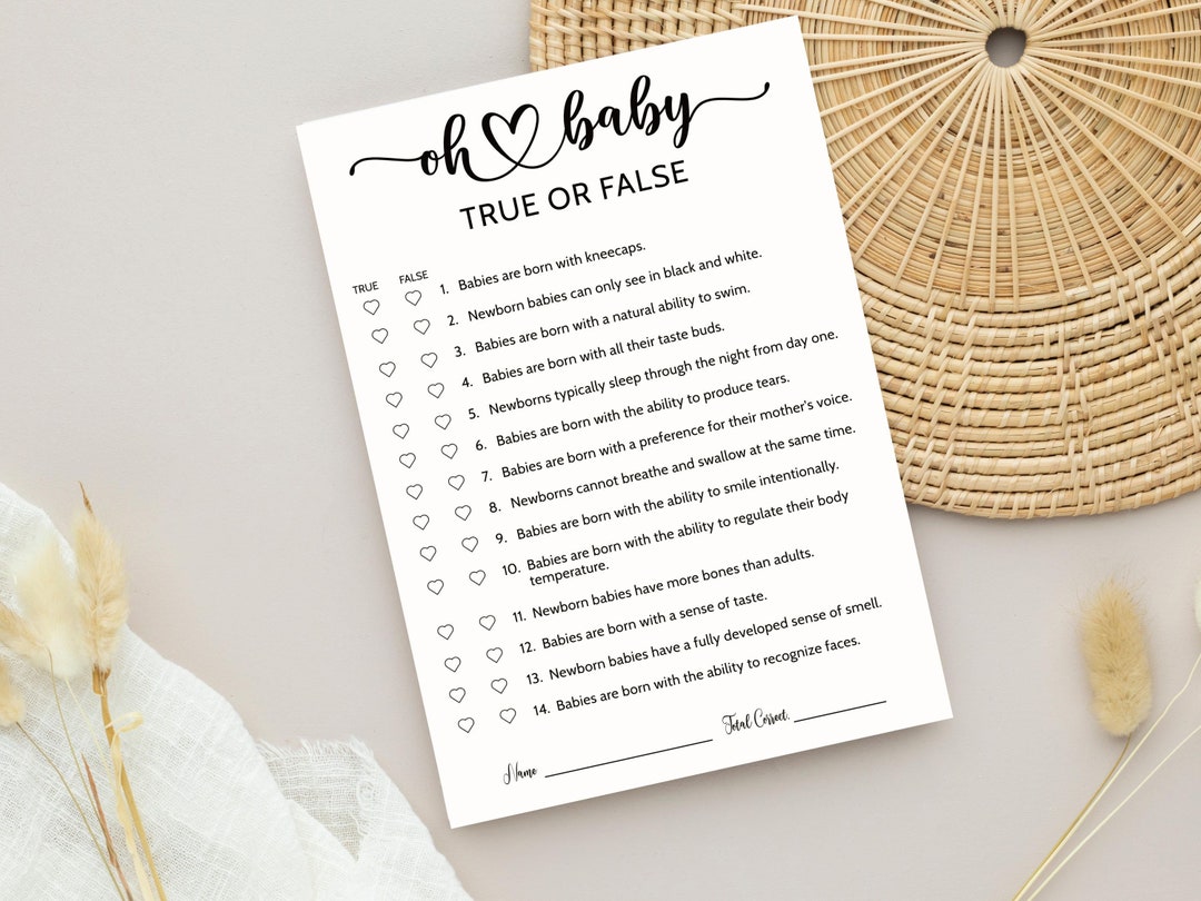 Baby Shower True or False Game, Game and Answer Key, Baby Editable ...