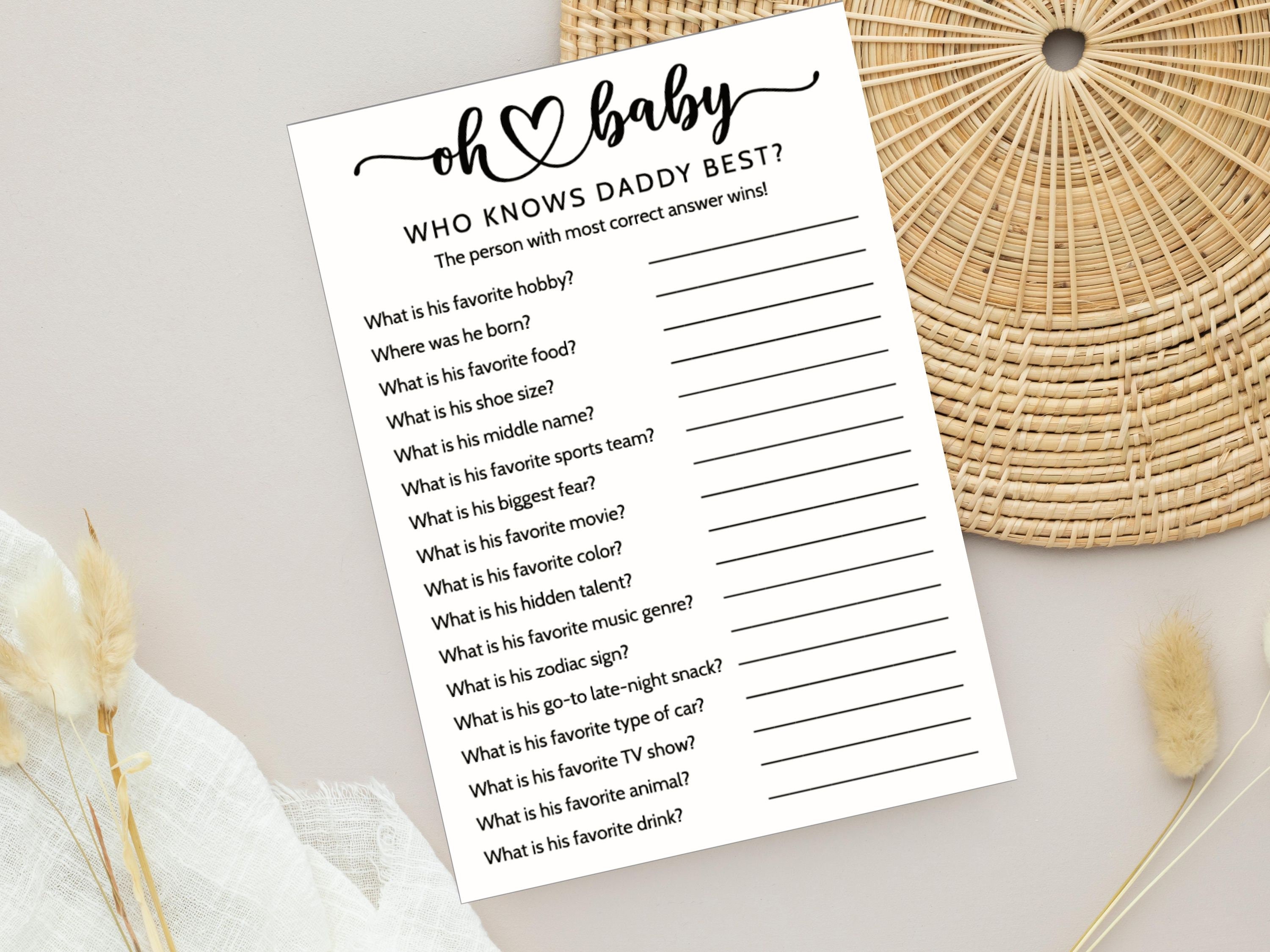 Who Knows Daddy Best Baby Shower Game, Baby Shower Card, Baby Printable ...
