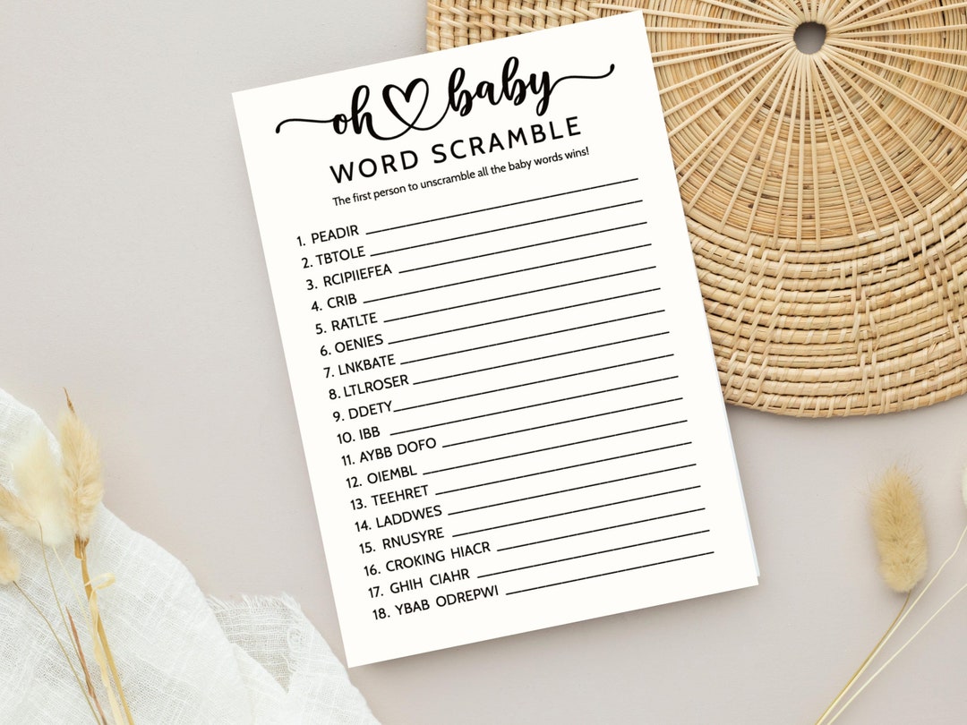 Baby Shower Word Scramble Game, Baby Editable Template, Baby Shower Games, Oh Baby Theme, Gender ...
