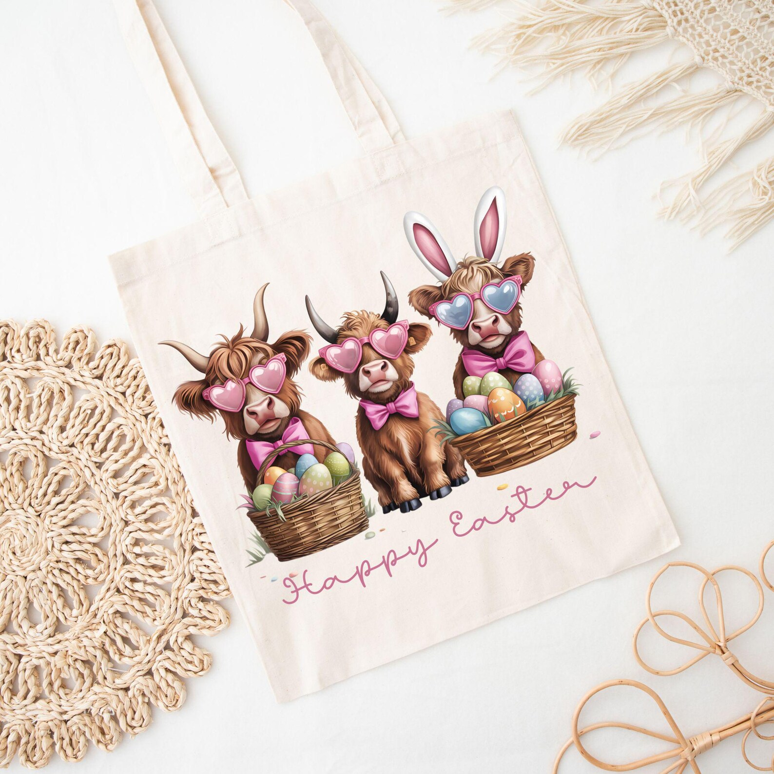 Easter Highland Cow PNG, Bunny Ears Png, Easter Bow Png, Bow Aesthetic ...