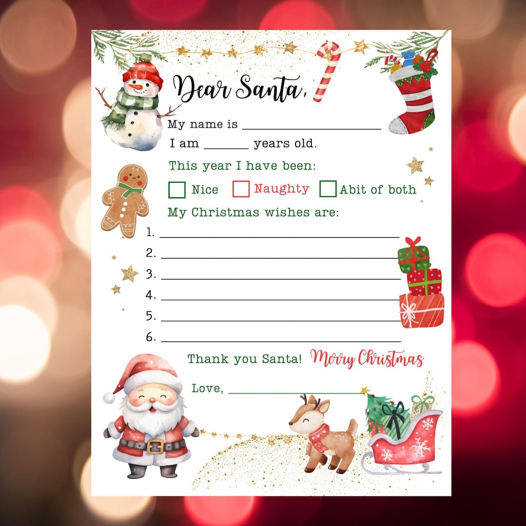 Letter to Santa, Printable Letter to Santa, Santa Letter DIY, Kids ...