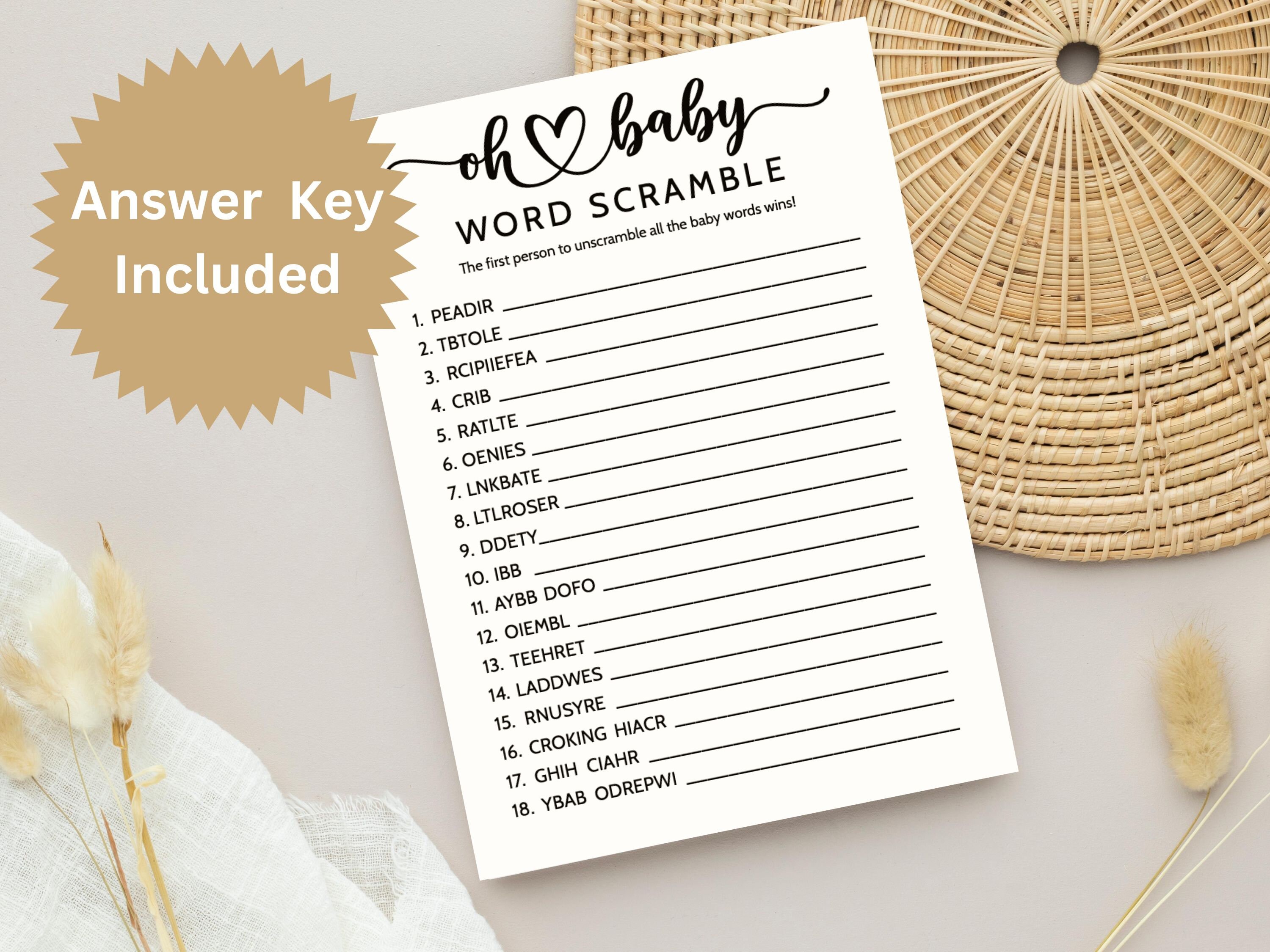 Baby Shower Word Scramble Game, Baby Editable Template, Baby Shower ...