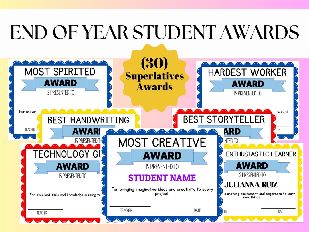 Editable Classroom Awards, End of Year Superlative Awards, Student ...