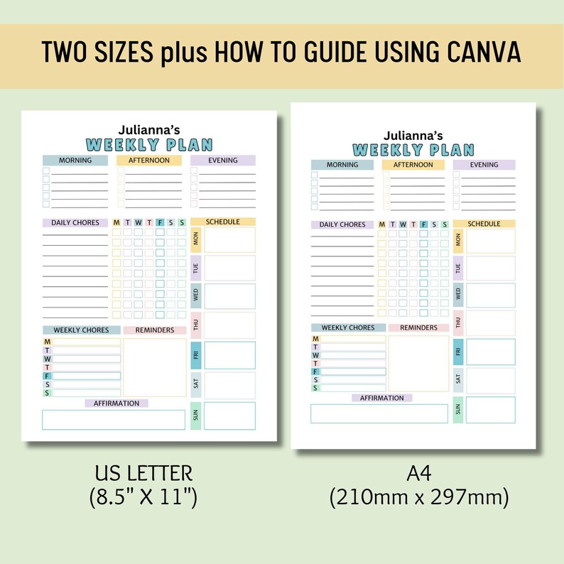 Daily Editable Chore Chart, Printable Kids Chore Chart, Weekly Chore ...