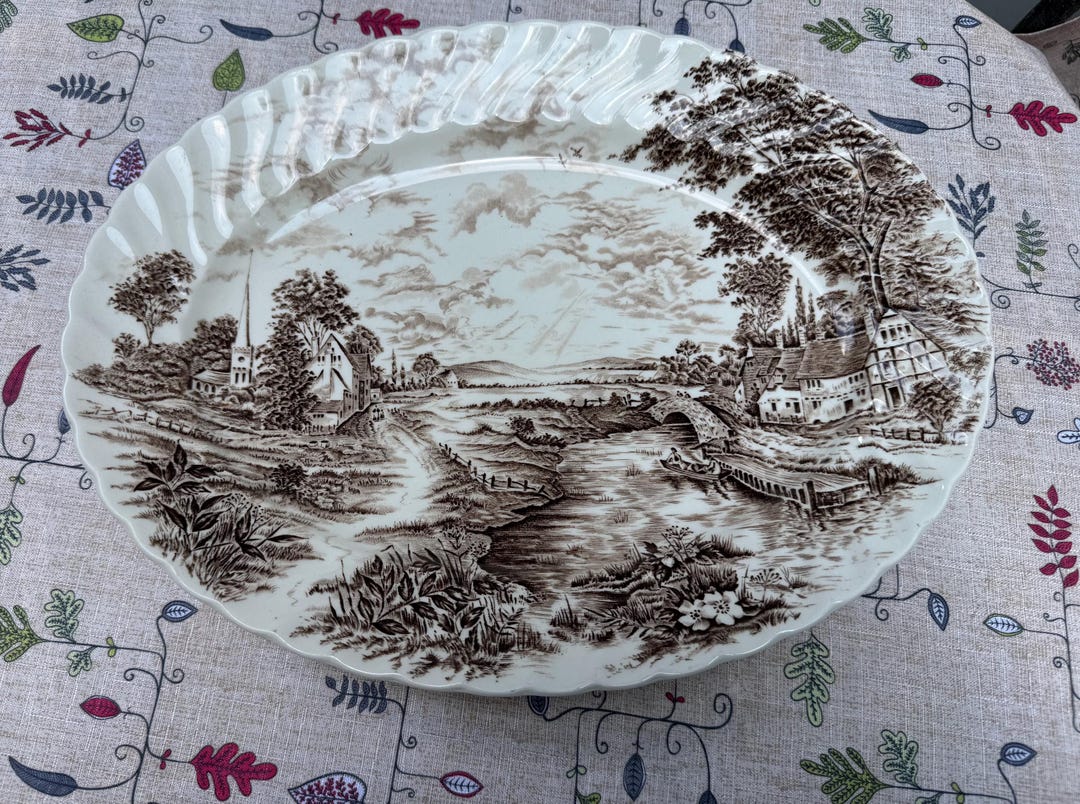 Ridgway Country Days Brown Transferware Platter 14x11” Vintage English ...
