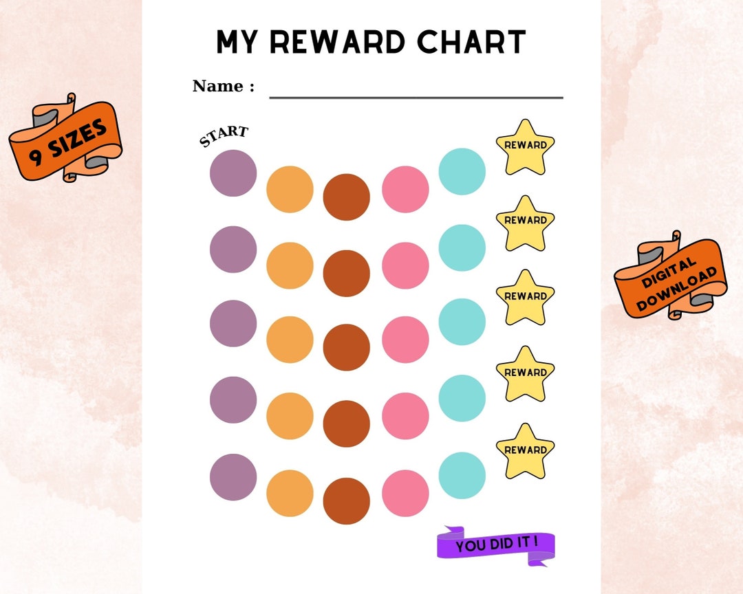 Reward Chart, Digital Kid Routine Chart, Printable Rainbow Reward Chart ...